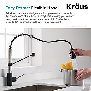 KRAUS 24-inch 18 Gauge Pax Laundry and Utility Sink Combo Set with Bolden 18-inch Kitchen Faucet and Soap Dispenser, Stainless Steel Matte Black KHU24L-1610-53SSMB