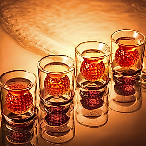 CRAFTGEN Golf Ball Shot Glasses Set of 4 - Funny Handmade Golf Birthday Gifts for Men - 2oz Double Walled with 3D Shape Golf Ball Inside for Tequila, Whiskey, Cocktail - Presents for Golfer