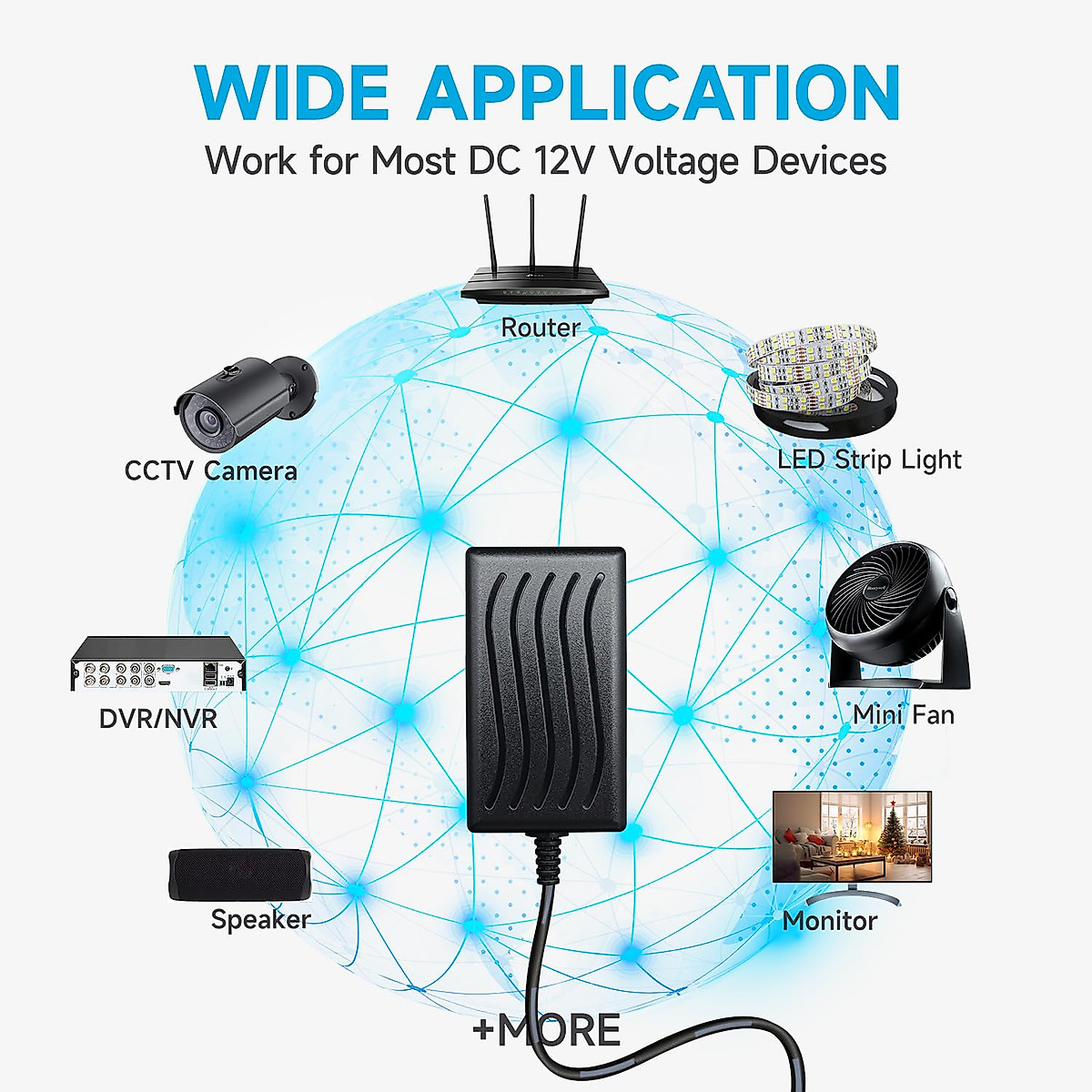 12V 2A AC to DC Regulated Power Supply Adapter, 2000mA 24W AC Adapter for CCTV Security Camera Surveillance System DVR NVR LED Light Strip Router Razor Power Core Roku Media Player and More, UL FCC