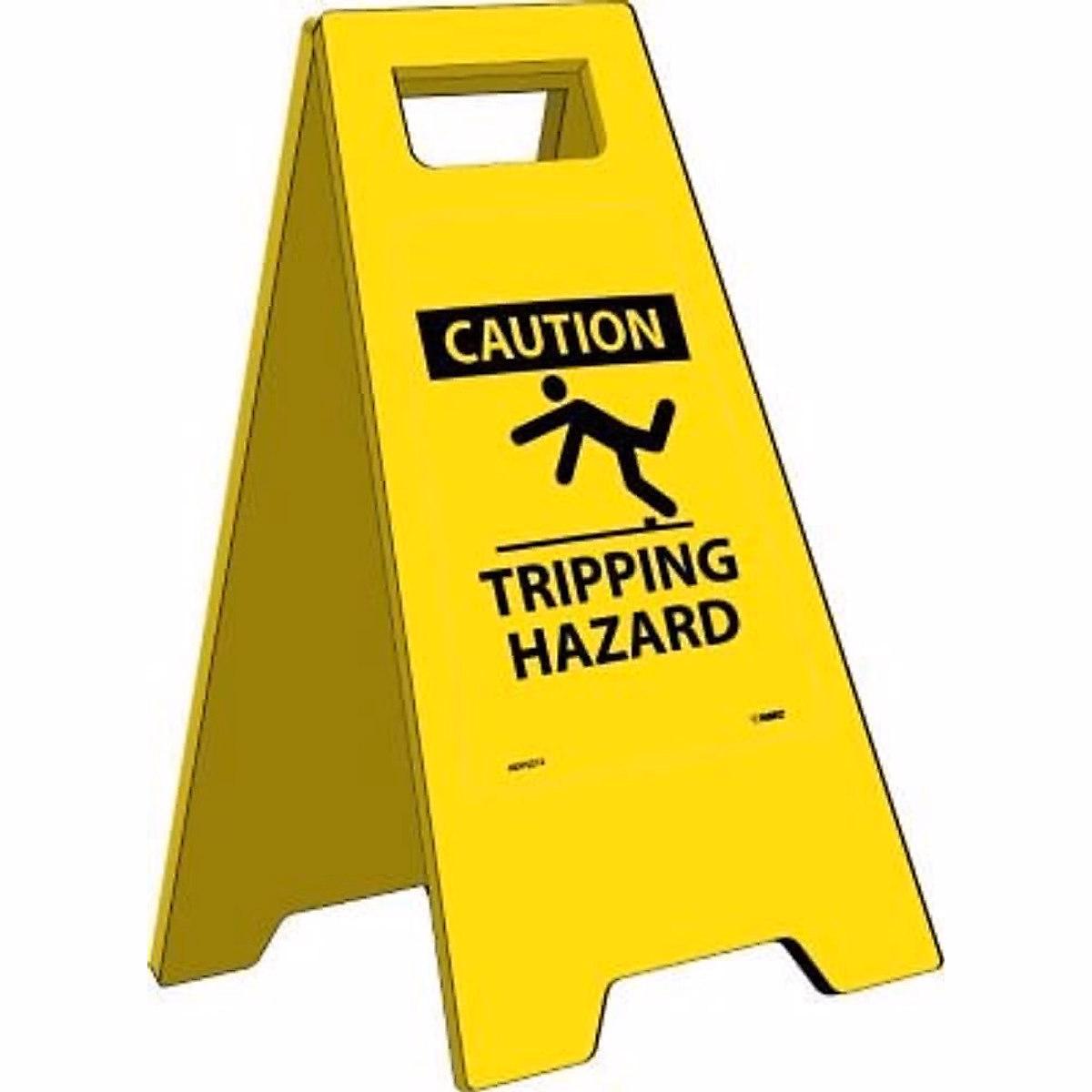 NMC HDFS212 CAUTION-TRIPPING HAZARD Sign with Graphic– 10.75 in. x 24.63 in. Heavy-Duty Plastic, Double-Sided Floor Sign with Black on Yellow