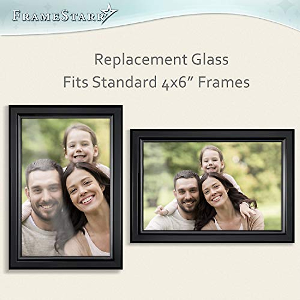 FrameStarr 4x6 Glass (Crystal Clear, 2 Pack), Picture Frame Replacement Glass for 4 x 6 Picture Frames, Real Glass Cover Sheets