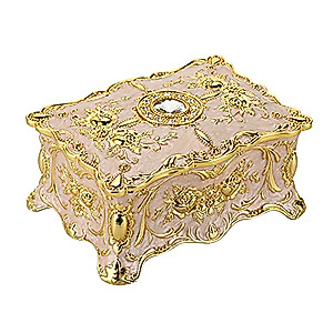 Hipiw Vintage Jewelry Organizer Box - Metal Trinket Storage Box Ornate Treasure Chest Box Jewelry Decorative box Keepsake Gift Box Case for Women Girls,4.9"x3.4"x2.7" (Beige, Medium)