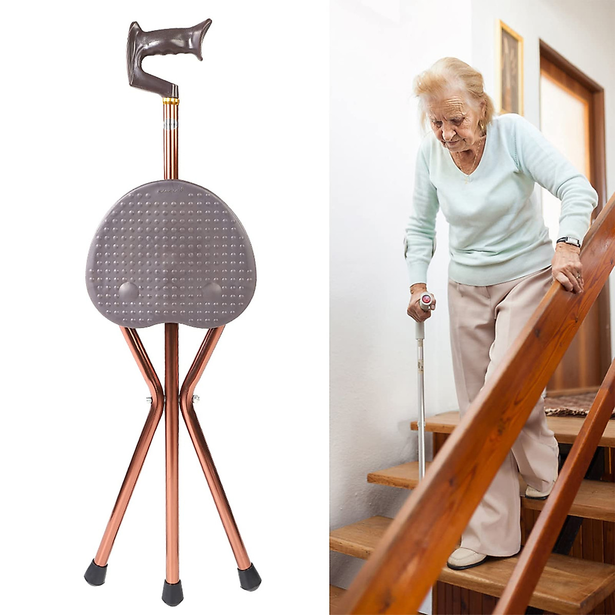 Seat Walking Stick, Metal Walking Stick Chair Portable Folding, Seat Stool Travel Cane Chair for Elderly, Fishing Garden Camping Event Stool
