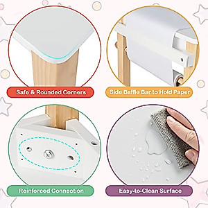 Costzon Kids Table and Chair Set, Toddler Study Desk w/Paper Roll, Drawer, 2 Marker Pens, Wooden Activity Table Set for Playroom & Nursery, Gift for Boys & Girls, Toddler Table & Chair (White)