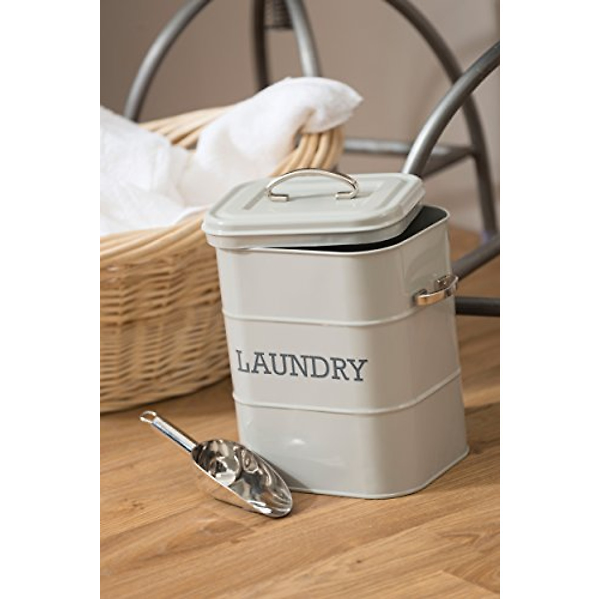 KitchenCraft Living Nostalgia 3 kg Metal Laundry Powder Tin, 19 x 16 x 27 cm - French Grey