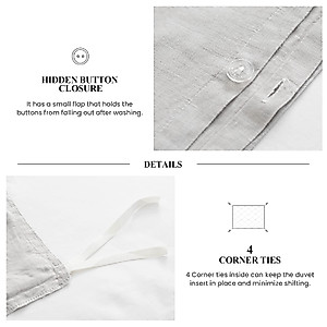 Simple&Opulence 100% Linen Duvet Cover Set Comforter King Size (104" x 92")-3pcs French Washed Flax Textured Soft Bedding with Striped Detail, 1 Duvet Cover and 2 Pillowcases (Grey)