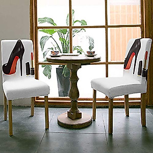 Dining Chair Slipcover, Black High Heels and Lipstick Chair Protector Stretch Parsons Chair Covers for Dining Room, Restaurant, Kitchen, Party, 6 Packs