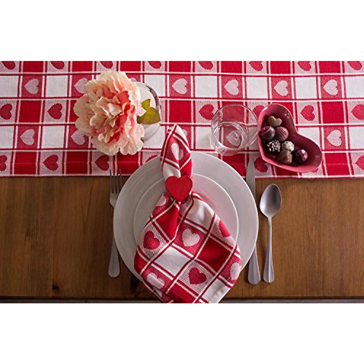 DII Valentine's Day Table Top Collection, Table Runner, 14x72, Checkered Heart