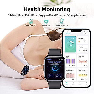 WalkerFit A1 Smart Watch, Reloj Inteligente, Fitness Tracker with Heart Rate/Blood Pressure SpO2 Monitor,1.7" Touch, IP68 Waterproof Reloj Compatible with iOS,Android smartwatch for Woman Man, Black