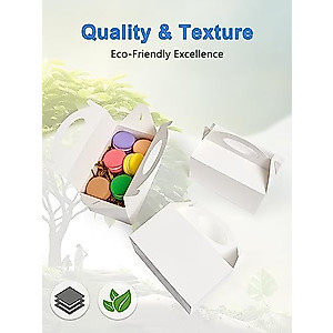 Shallive 30 Pcs White Small Party Treat Boxes, Blank Candy Cookies Gift Box DIY Favor Goodie Bags Snack Goodies Cardboard Gable Box with Handles for Kids Birthday Party Cupcakes Cocoa Bombs Baby Shower Decoration