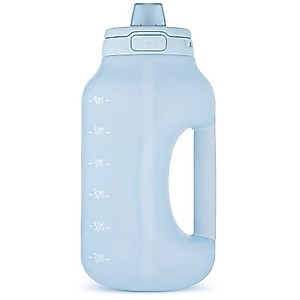 Ello Hydra 64oz Half Gallon Water Jug with Handle and Motivational Time Markers for All Day Hydration, Plastic Reusable Water Bottle with Straw and Locking, Leak Proof Lid, BPA Free, Halogen Blue