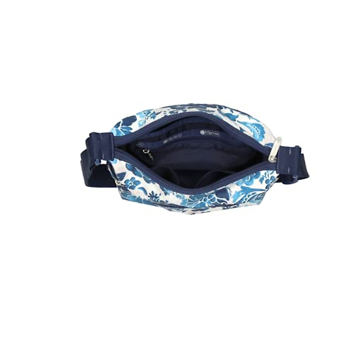 LeSportsac Damask Dream Small Hobo Crossbody Handbag, Style 3709/Color E478, Turquoise & Royal Blue Tonal Scrolled Blossom & Vine Motifs, Romantic & Elegant Damask Design