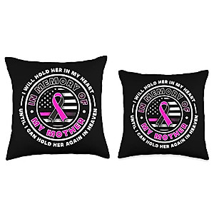 My mom passed away and I miss her so much! USA Flag with Pink and Black Ribbon in Memory of My Mother Throw Pillow, 16x16, Multicolor