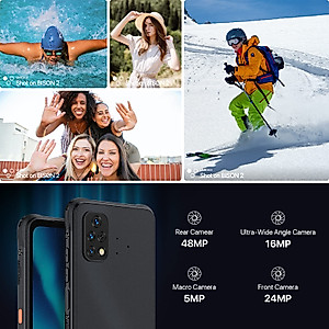 UMIDIGI Bison 2 Rugged Smartphones Unlocked,6GB+128GB Android 12 IP68/IP69K Waterproof Shockproof Phone 6150mAh Battery with 6.5" Large Full Screen Smartphone 48MP Main Camera 4G Cell Phone - Black