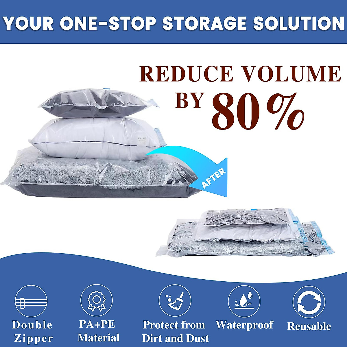 25 Pack Vacuum Storage Bags with Electric Pump, Space Saver Bags (5 Jumbo/5 Large/5 Medium/5 Small/5 Roll) Compression for Comforters and Blankets, Sealer Clothes Storage Travel Essentials