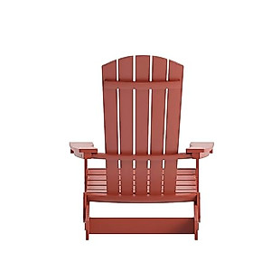 Flash Furniture Charlestown Commercial Folding Adirondack Chair - Red - Poly Resin - Indoor/Outdoor - Weather Resistant