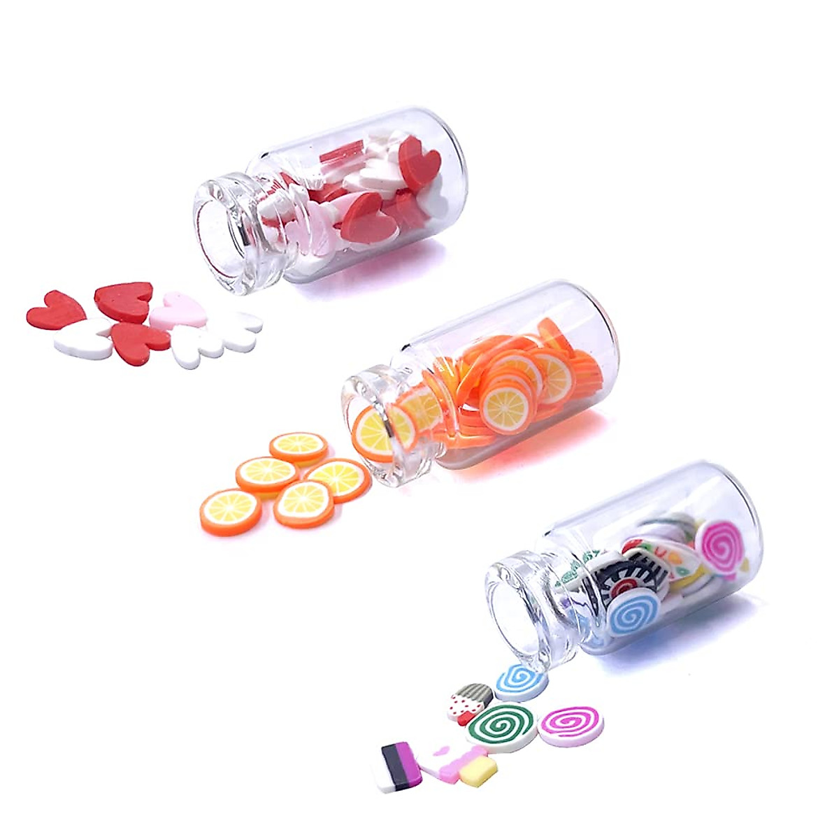 HKLMRO 30PCS Cute Miniature Dollhouse Food Jar Glass Bottle 1:12 Pretend Play Doll House Kitchen Decoration 1:6 Lovely Mini Fruit Simulation Scene Candy Snack Model Game Party Toy for Adults Teenagers