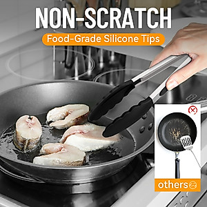 HOTEC Premium Stainless Steel Locking Kitchen Tongs with Silicon Tips, Set of 2-9" and 12"