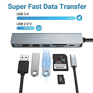 JESWO USB C Hub/Adapter, 7 in 1 with 4K HDMI Output, USB 3.0, 2 USB-A, SD/TF Card Reader, 100W PD, USB C Dongle for MacBook Pro/Air, Dell XPS More Type C Devices