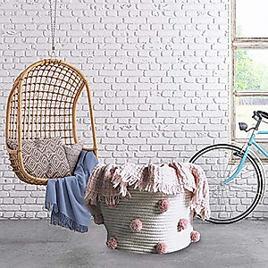 Camidy Cotton Rope Pom Storage Basket, Baby Photography Props Basket Toy Towel Blanket Storage Bin