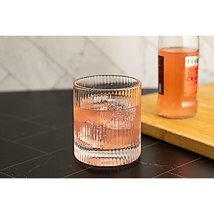 LEMONSODA Premium Vintage Straight Line Double Rocks Glasses and Tumblers - Quality Glass Great for Gifts, Men, Dad, Husband, Women, Whiskey Lovers (10 oz Tumblers - Set of 4)