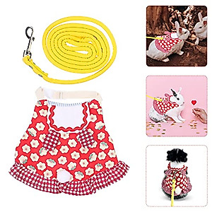 ULTECHNOVO Rope Leash Cute Rabbit Leash and Harness Set, Bunny Rabbit Dress Clothes Walking Harness Vest Escape Proof Pet for Rabbit Hedgehog Ferret Guinea Pig Hawaiian Costume