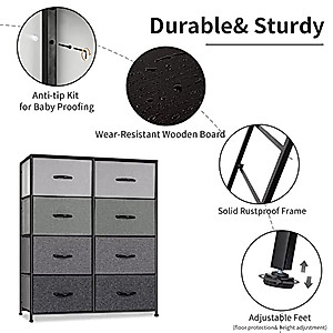 LLappuil 8 Drawer Dresser for Bedroom, Fabric Dresser Chests of Drawers Tower, Tall Dresser Drawers for Clothes Storage Organizers, Closet Dresser Drawers for Nursery, Living Room, Hallway, Grey