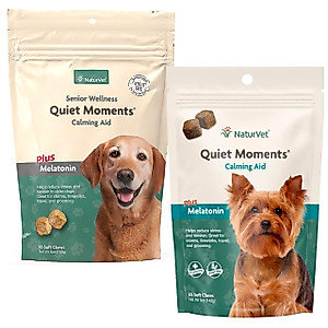 NaturVet Quiet Moments Senior Wellness Calming Aid Dog Supplement, Helps Promote Relaxation, Reduce Stress, Storm Anxiety, Motion Sickness for Dogs & Quiet Moments Calming Aid Dog Supplement – 65 Ct.