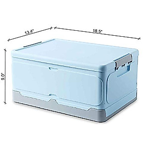 Durable Plastic Folding Storage Box Organizer with Lids, Folding Plastic Stackable, Containers for Home & Garage Organization (Blue)