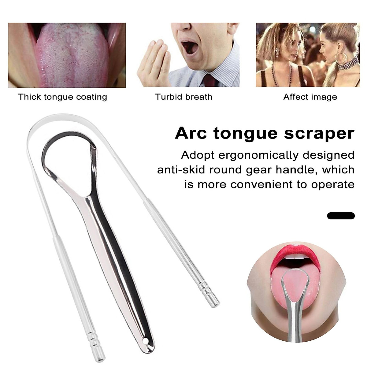 Smalibal Stainless Steel Tongue Scraper, Tongue Cleaner for Adults, Semicircle Tongue Scraper, Tongue Cleaner Cure Bad Breath, Reduce Bad Breath, Tongue Scrubber for Oral Care & Hygiene Silver