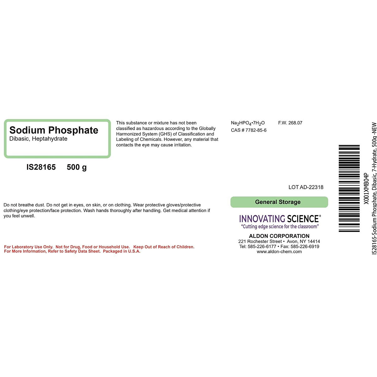 ALDON Innovating Science Sodium Phosphate, Dibasic, 7-Hydrate, 500g - The Curated Chemical Collection