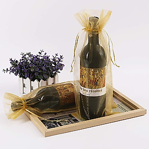 HRX Package 30pcs Organza Wine Bags, Sheer Mesh Bottle Gift Pouches Wine Covers Dresses with Drawstring for Christmas (Gold)