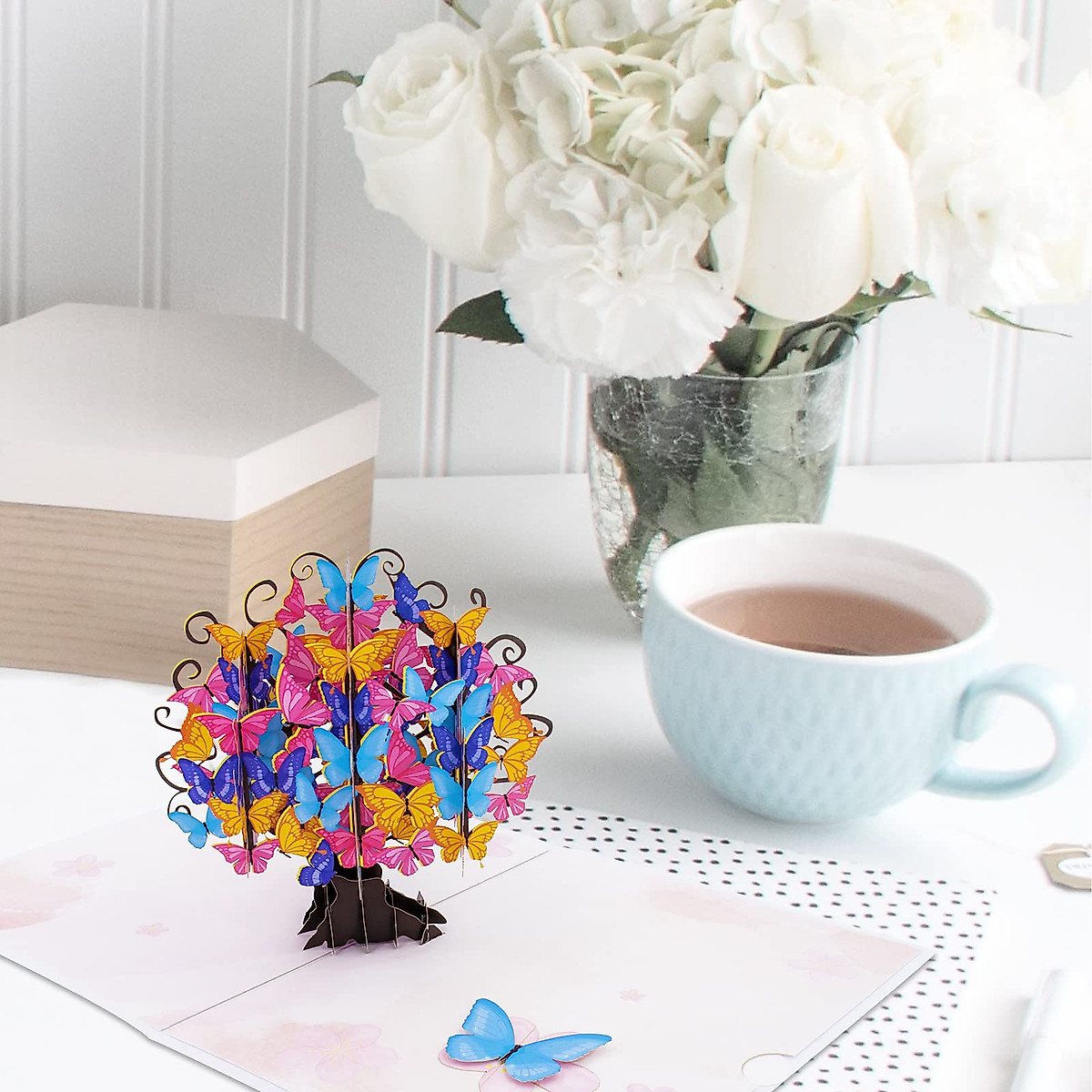 JinRuiKJ Butterfly Tree 3D Pop Up Card - Handmade 3D Greeting Cards with Envelope, 5.9" x 7.9" Cover - Funny Birthday Card for Mothers Day, Valentines Day, All Occasion