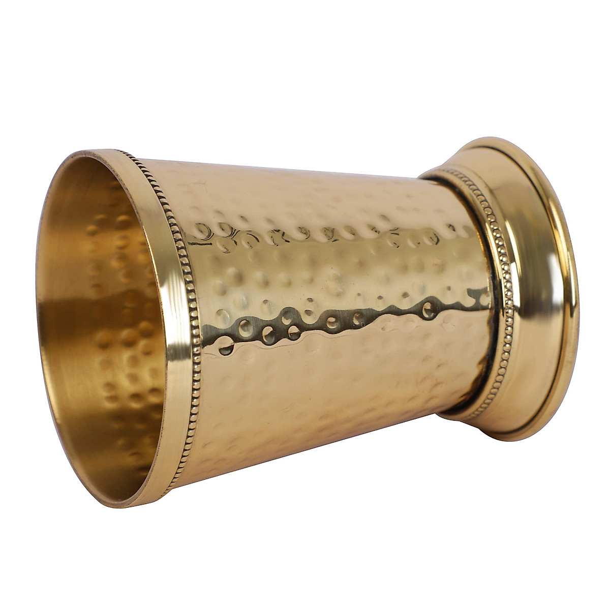 HANDTECHINDIA Mint Julep Cups For Bourbon Cocktail Moscow Mule Kentucky Derby Classic Beaded Trim Border Made by Soild Brass Capacity-12 Ounce (Hammered, 2)