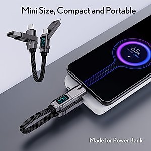 pzoz Multi Charging Cable Keychain Charger Cable with LED Display, 4-in-1 Multi USB C Fast Charging Combo Lightning/Type C/USB A/USBC for iPhone iPad MacBook AirPods Samsung Google (60W, 7.3 inchs)