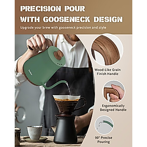 Electric Kettle, 1000W Quick Heating Gooseneck Kettles, 0.8L/27.05oz, 0.8mm Ultra-Fine Spout, Precise Water Flow Control, 304 Stainless Steel Inner, Auto Shut-Off, Boil Dry Protection, Matte Green