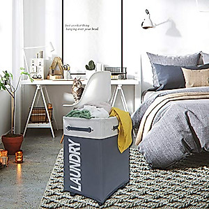 Cleversion Laundry Basket with Wheels-Waterproof Rolling Laundry Hamper –Dirty Clothes Hamper for Laundry(Dark Gray&Beige)