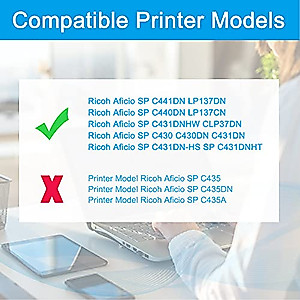 LCL Compatible Toner Cartridge Replacement for Ricoh 821070 821105 821106 821107 821108 CLP37A LP137CA C440DN C430DN C430 C431DN C441DN C430DN C431DN C431DN-HS(4-Pack Bk C M Y)