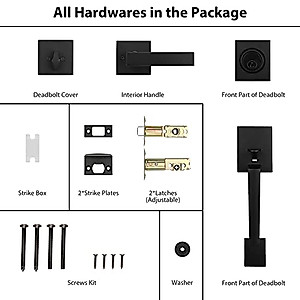 Haidms Black Front Door Handle and Deadbolt Set, Entry Door Handle and Deadbolt Set with Reversible Handle Lever,Front Door Lock Set, Front Door Handles and Locks
