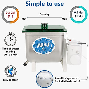 Electric Butter Churn Milky FJ 10 (115V) | Made of Stainless Steel | Fresh Homemade Butter in 20-30 minutes | Easy to Use | 0.9 Gallon Capacity | Made in the EU | 2-Year Warranty