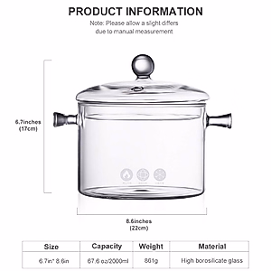 glass pots for cooking on stove - 2.0 Liter Glass Saucepan with Cover Simmer Pot Milk Pot, Heat-Resistant Glass Stovetop Pot and Sauce Pan for Soup, Pasta & Baby Food.