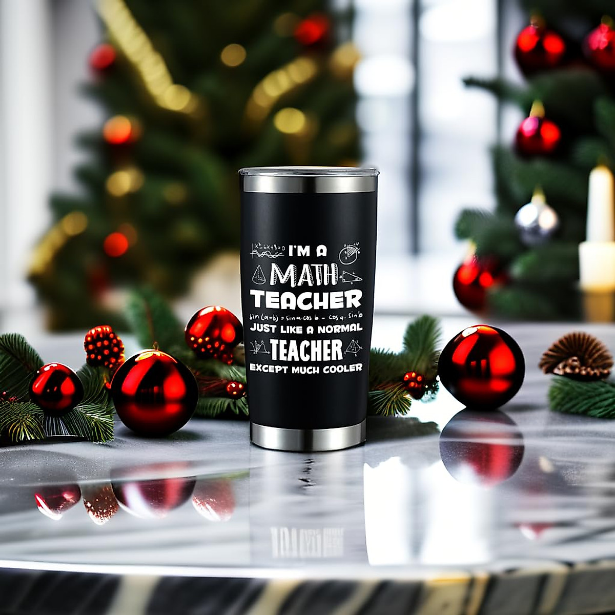 Xildew Funny Math Teacher Theme Teacher Appreciation Week Gift for Educator Instructor Christmas Birthday Present for Friend Coworker Stainless Steel Tumbler 20 oz Black