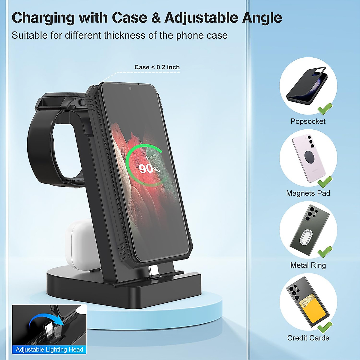 Charging Station for Multiple Devices, 3-in-1 Charger Station＆25W Adapter Block for iPhone 15 Pro/15 Pro Max, Samsung S23/S22/S21/Z Fold 4, Galaxy Buds, Wireless Charger for Galaxy Watch 6/5/5 Pro/4/3