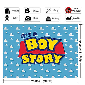 Cartoon Blue Sky White Clouds Toy Boy Story Theme Photography Backdrops 7x5ft Children Boys Birthday Party Photo Background Kids Newborn Baby Shower Dessert Cake Table Decor Props Supplies