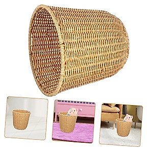 VOSAREA Woven Trash Can Wicker Trash Can Rattan Storage Baskets Sundries Basket Wicker Storage Basket Woven Basket Wicker Vase Decorative Trash Can Jute Storage Baskets Lids Iron Orange