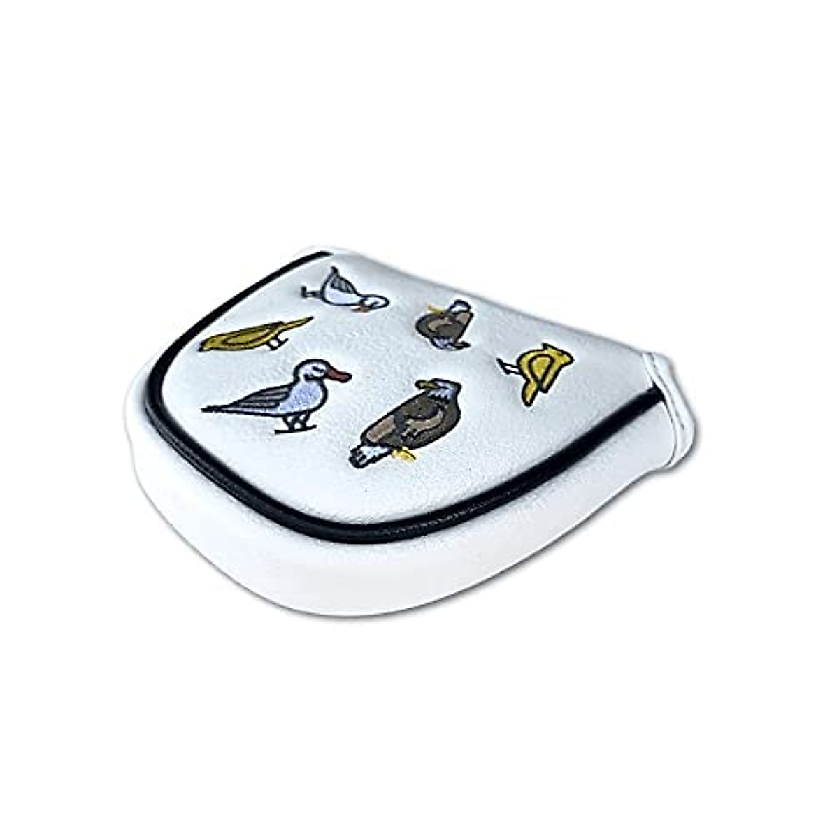 e9 golf Fore The Birds Round Mallet Putter Cover - Synthetic Leather Golf Mallet Putter Headcover - Men & Women Golf Mallet Putter Covers Accessories - Universal Fit Putter Cover - (White)