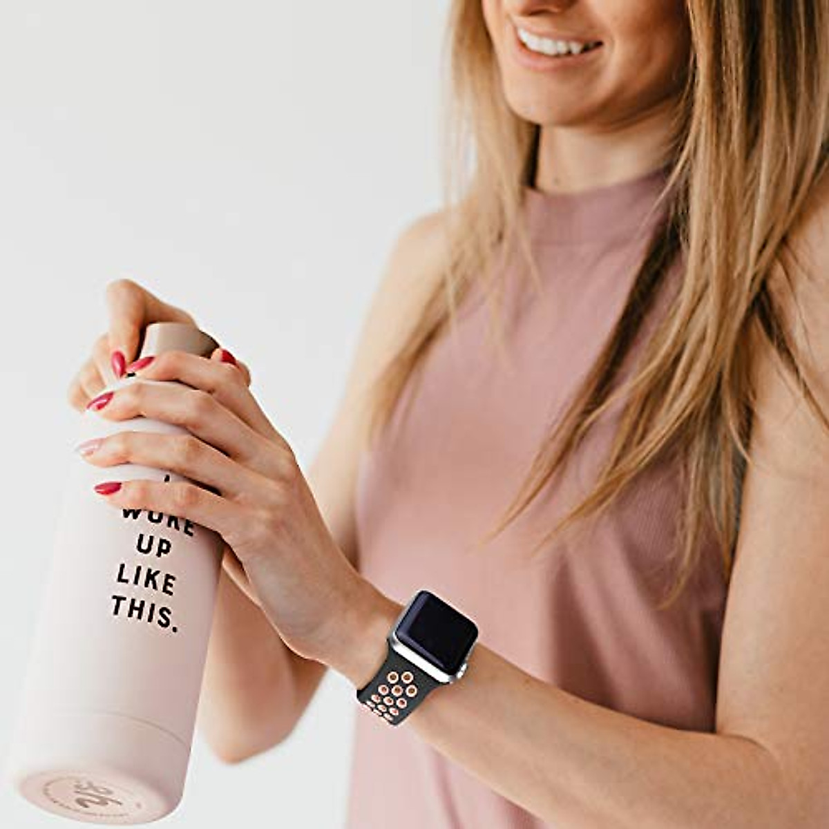 Muranne Sport Band Compatible with Apple Watch Bands 41mm 40mm 38mm iWatch SE & Series 7 & Series 6 5 4 3 2 1 for Women Men, Black/Rainbow, S/M