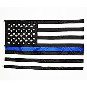 Thin Blue Line Flag: 3x5 ft with Embroidered Stars - Sewn Stripes - Brass Grommets - UV Protection - Black White and Blue American Police Flag Honoring Law Enforcement Officers