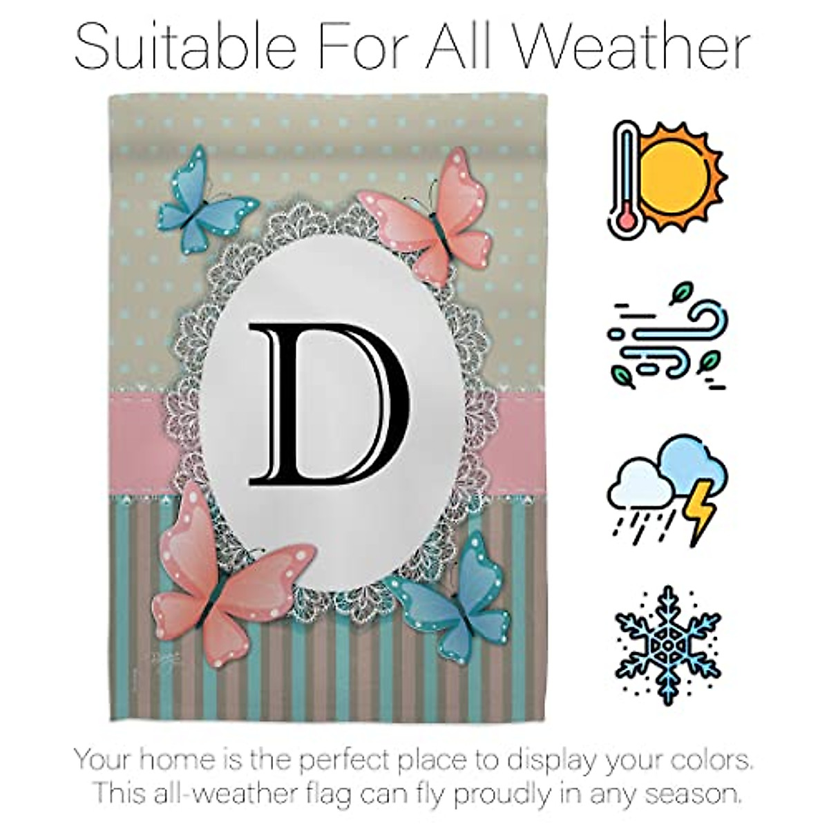 Breeze Decor D Initial Garden Flag Set Wall Hanger Monogram Friends Bugs & Frogs Butterfly Ladybugs Dragonfly Bee Springtime Insect Natural Wildlife House Yard Gift Double-Sided, Made in USA