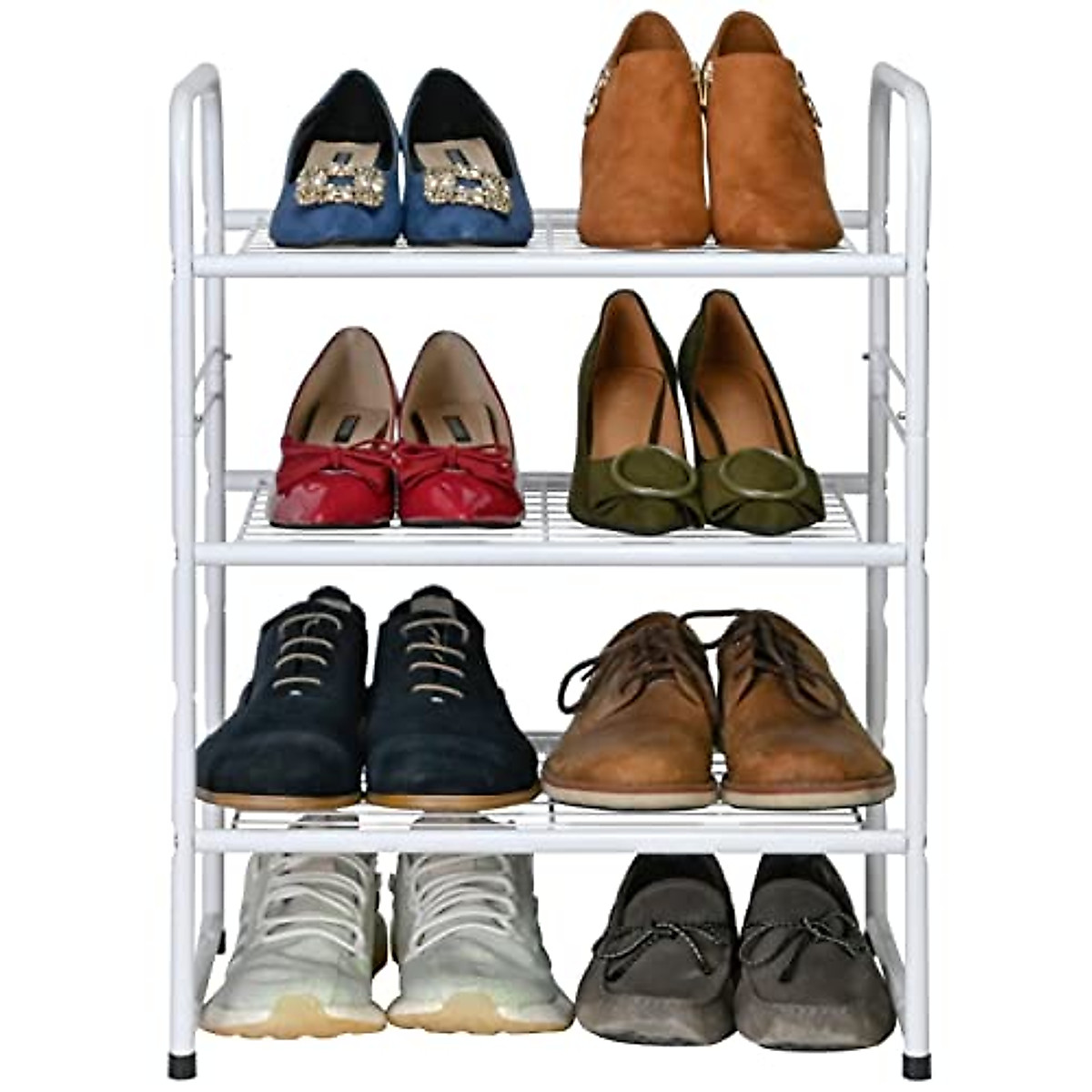 wkokos 3-Tier Small Shoe Rack, Stackable Narrow Shoe Shelf Storage Organizer, Heavy Duty Metal Free Standing Shoe Rack for Entryway Closet Doorway, White